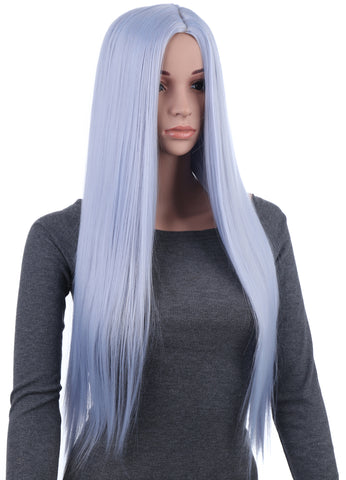 31 Inches Silver Blue Straight Long Synthetic Hair Wig with Wig Cap ...